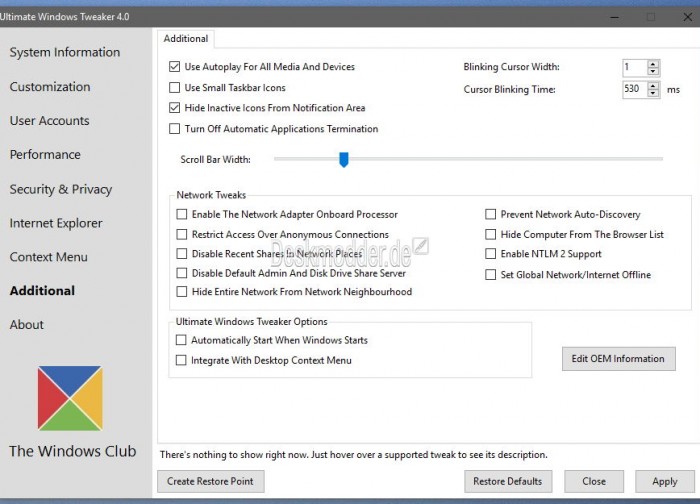 Ultimate Windows Tweaker 4, Desktop Icons Spacing Controller 2.0 und ...