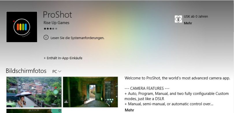 ProShot App wurde kurzzeitig aus dem Windows Store genommen - Deskmodder.de