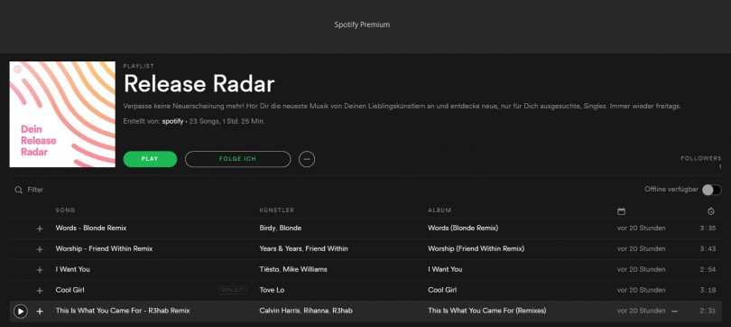 Spotify - Neue personalisierte Playlist "Release Radar" - Deskmodder.de