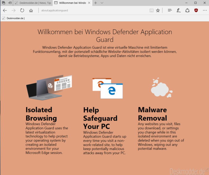 Windows Defender Application Guard im Microsoft Edge schon integriert ...