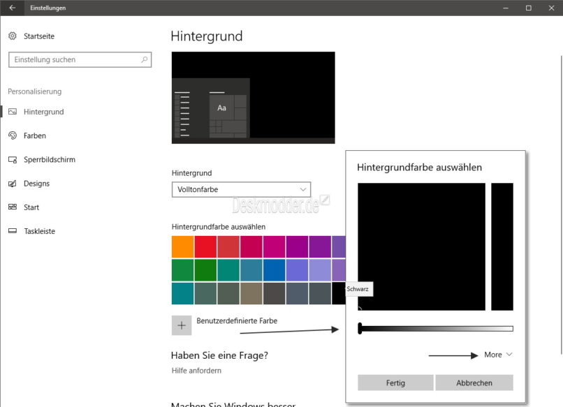 Windows 10 1703 Hintergrundfarbe (Volltonfarbe) nun auch ...