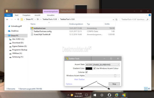 TaskbarTools Taskleiste anders färben, oder transparent(er) machen Windows 10 - Deskmodder.de