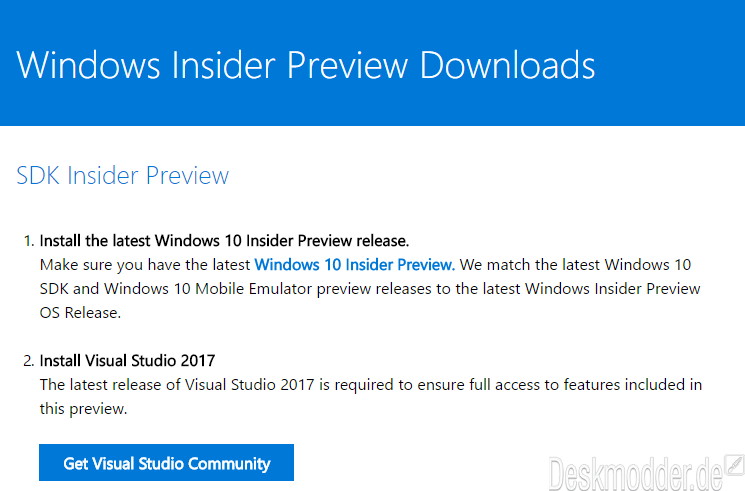 Windows 10 15063 ISOs der SDK, ADK, HLK, WDK, FOD stehen zum Download ...