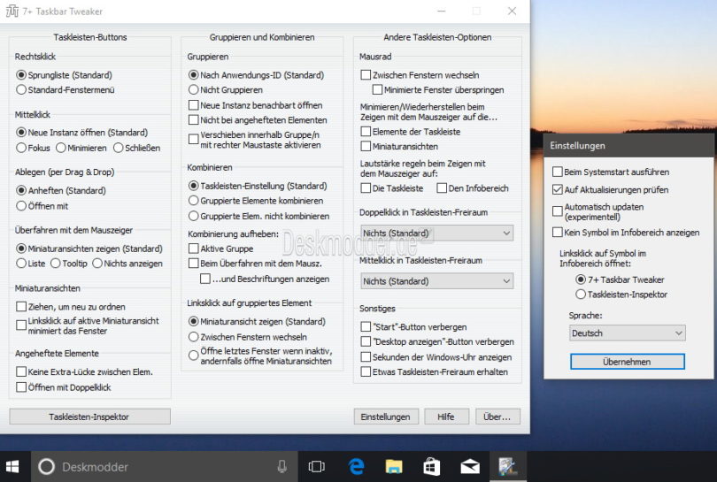 7+ Taskbar Tweaker nun auch für die Windows 10 1703 Creators Update ...
