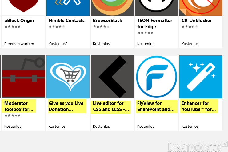 Microsoft Edge - neue Erweiterungen im Store (z.B. Enhancer for YouTube ...