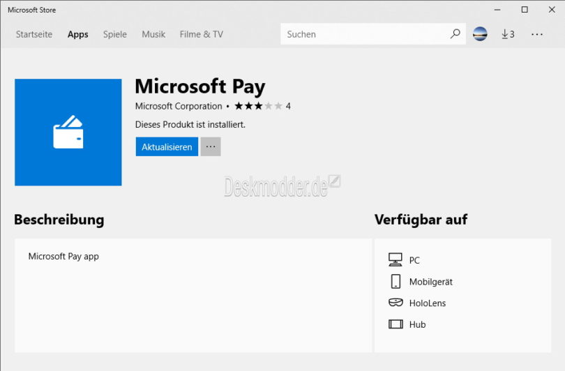 Microsoft Pay - Brieftasche für Windows 10 im Store - Deskmodder.de