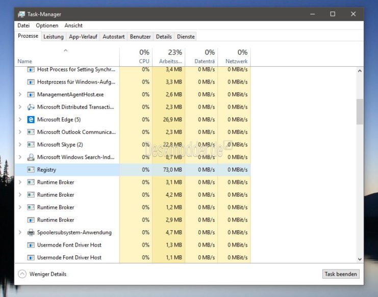 Registry Prozess im Task-Manager von Windows 10 ab Build 17063 ...