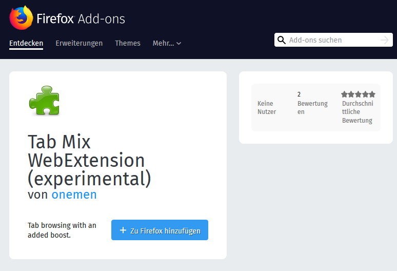 Tab Mix Plus WebExtension steht als "experimental" zum Download bereit ...