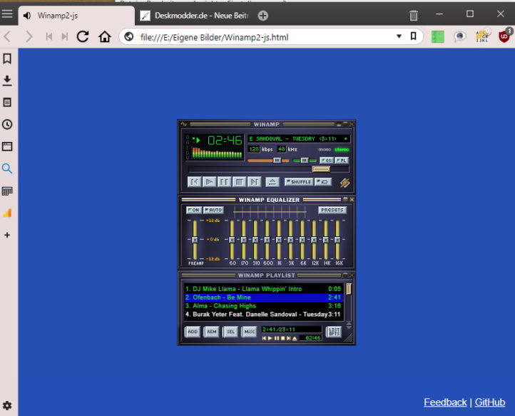 WinAmp 2 - Musik im Browser abspielen über die Winamp2-js - Deskmodder.de