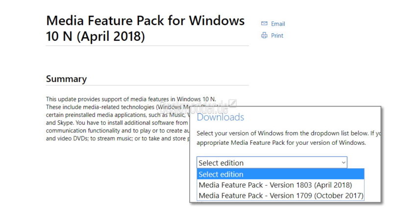 Windows 10 1803 Media Feature Pack für die N-Versionen ist nun auch da ...