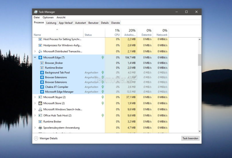 Microsoft Edge erscheint nach dem Start im Task-Manager, ohne dass er ...