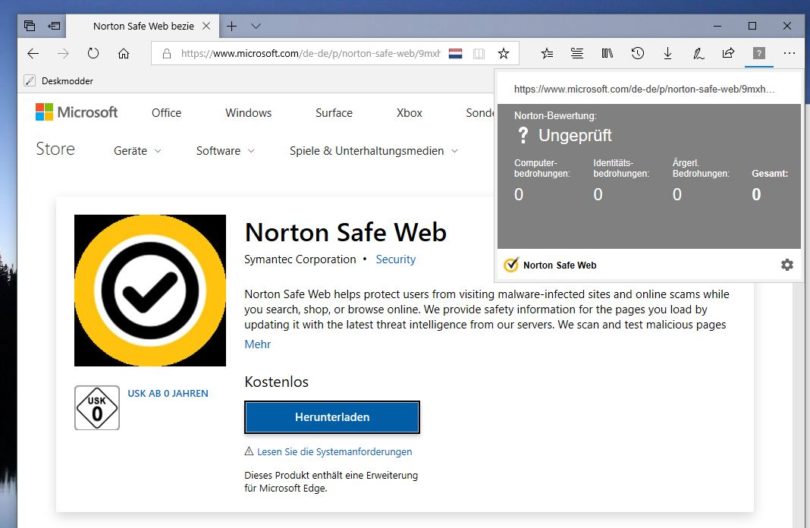 Norton Safe Web - Erweiterung für den Microsoft Edge für Windows 10 ...