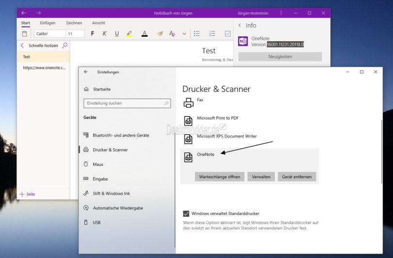 OneNote App installiert virtuellen Drucker "OneNote" - Deskmodder.de