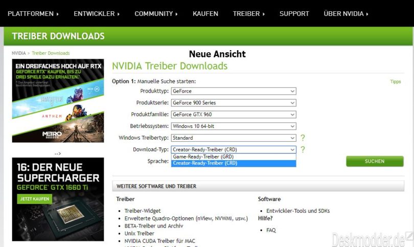 Nvidia erweitert nun die Auswahl der Grafiktreiber auf die CRD-Treiber ...