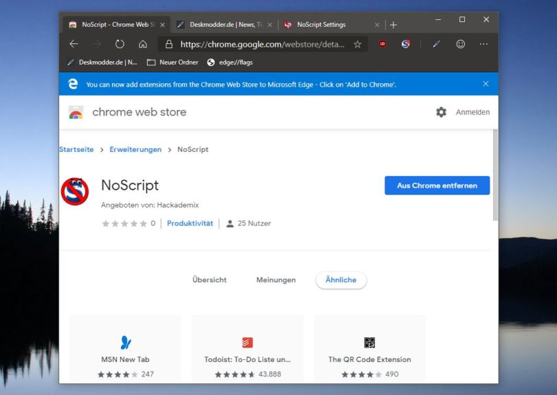 NoScript Erweiterung für Google Chrome und Microsoft Edge (Chromium) - Deskmodder.de
