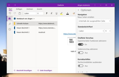 OneNote mit neuer Mini-Leiste beim Markieren von Texten - Deskmodder.de