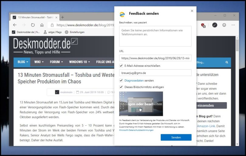 Microsoft Edge Feedback senden jetzt mit einem Screenshot Editor ...