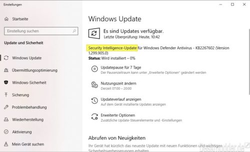 Security Intelligence-Update für Windows Defender anstatt ...