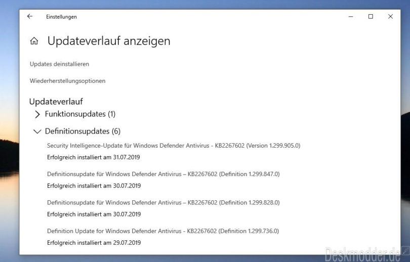 Security Intelligence-Update für Windows Defender anstatt ...
