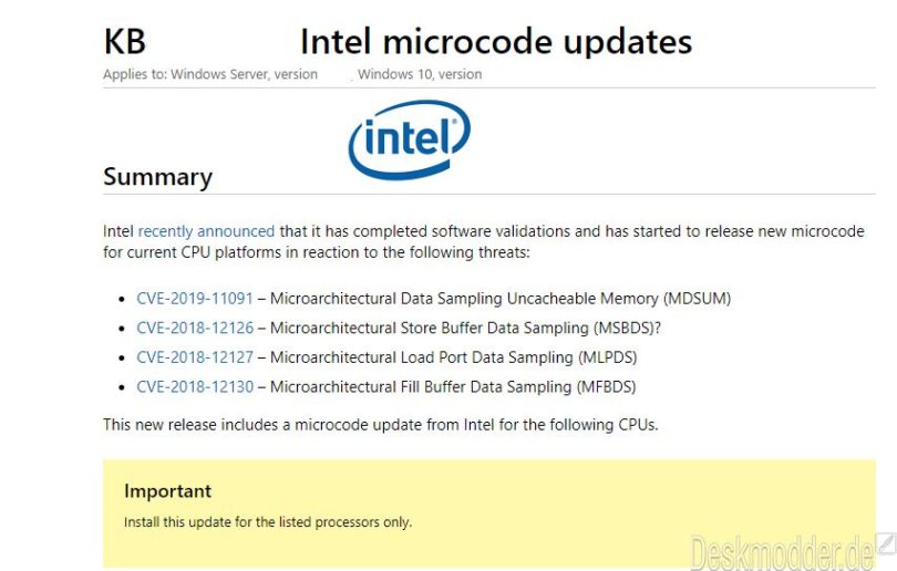 Intel Microcode-Update Windows 10 1903 bis 1507 - Deskmodder.de