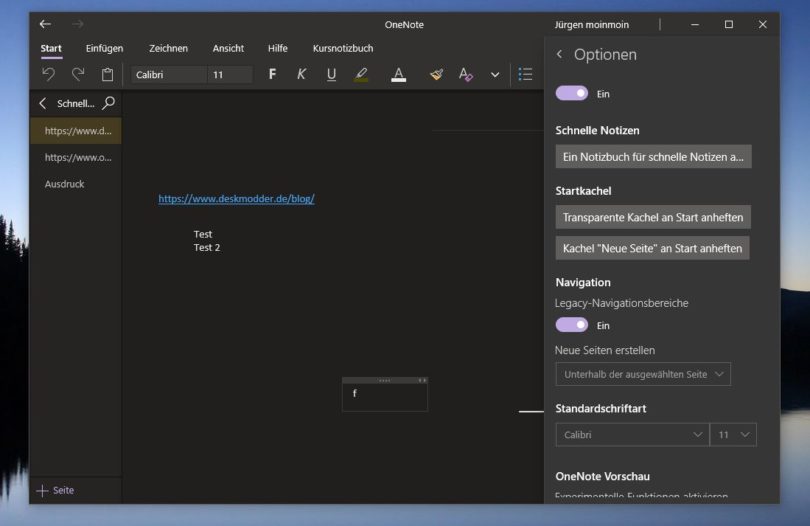 OneNote mit verbessertem Menü durch Aktivierung der Legacy ...
