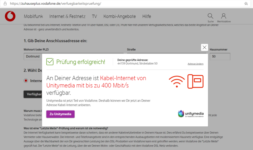 Vodafone integriert Unitymedia-Verfügbarkeitscheck - Deskmodder.de