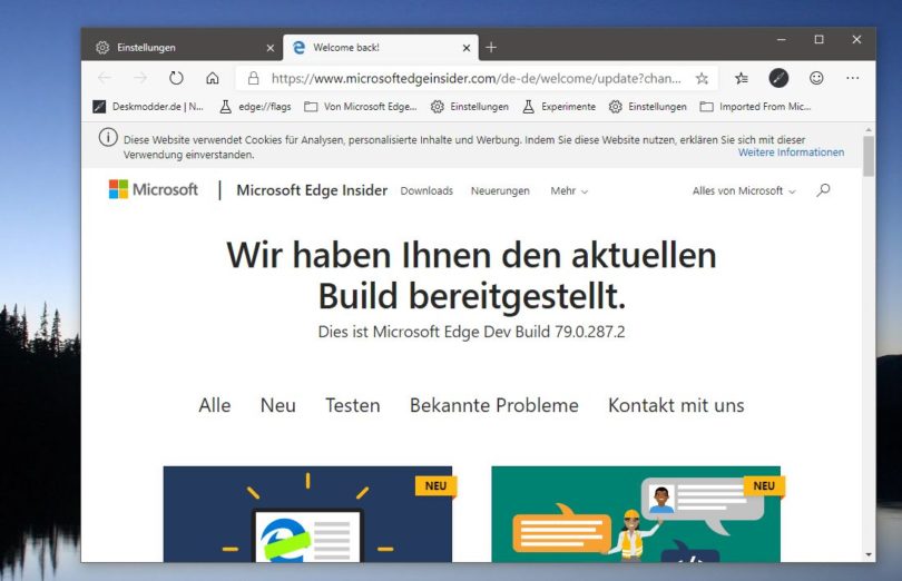 Microsoft Edge Dev 79.0.287.2 wieder mit vielen Verbesserungen ...