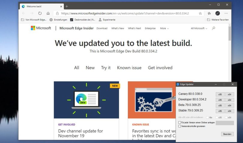 Microsoft Edge 80.0.334.2 jetzt 80.0.334.4 im Dev Channel erschienen ...