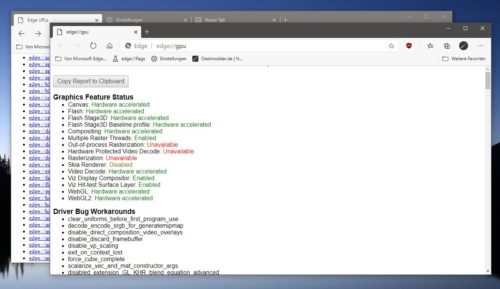 Microsoft Edge edge://flags edge://version .... - Die Liste der Edge ...