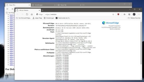 Microsoft Edge edge://flags edge://version .... - Die Liste der Edge ...