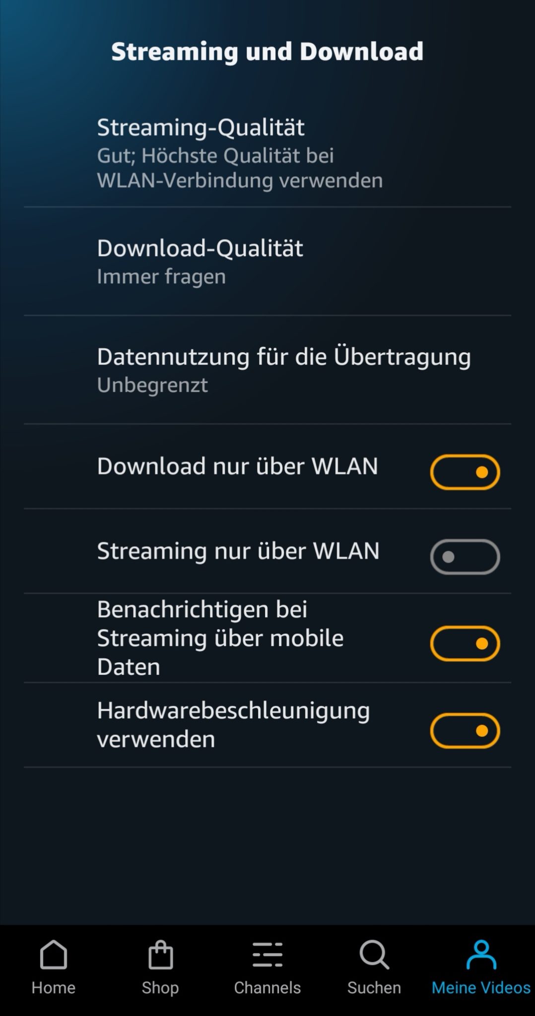 Amazon Prime Video: Android App mit Datenverbrauchseinstellungen für das Streamen an den ...