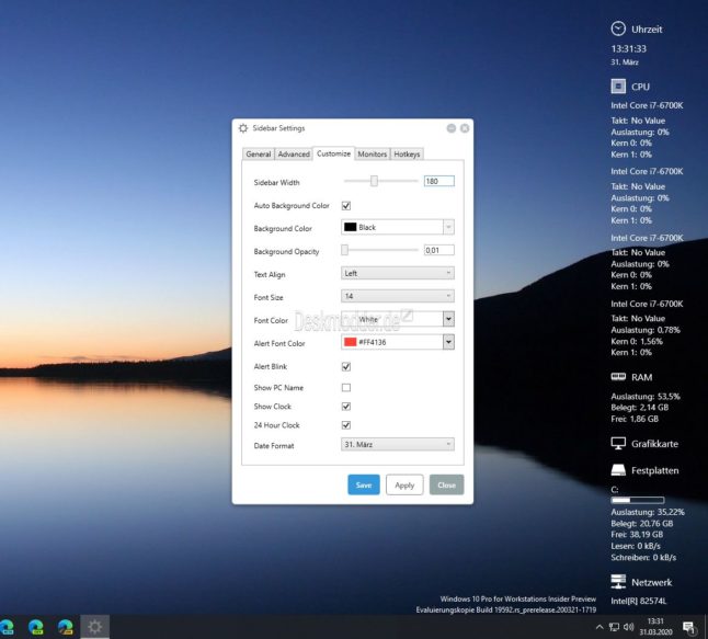 SidebarDiagnostics - Desktop Sidebar mit CPU, RAM, GPU Anzeigen - Deskmodder.de