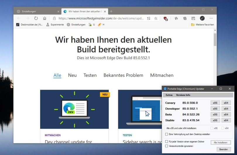 Microsoft Edge 83.0.478.56, 84.0.522.26 und 85.0.552.1 aktualisiert - Deskmodder.de