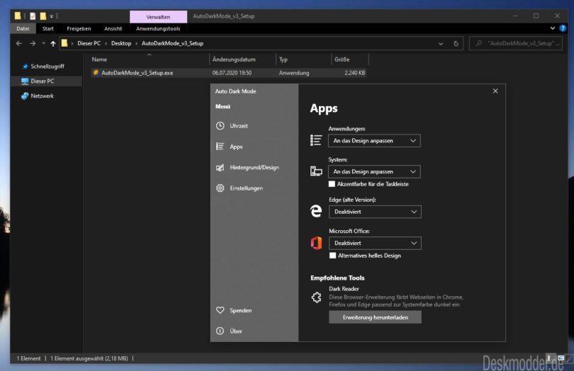 Auto Dark Mode 3.0 mit neuer Oberfläche und vielen neuen Funktionen für Windows 10 - Deskmodder.de