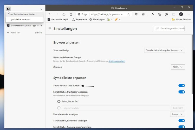 Microsoft Edge Tabs in der Seitenleiste sind jetzt in den Einstellungen - Deskmodder.de