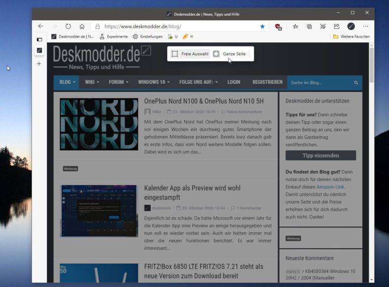 Microsoft Edge Ganze Webseite als Screenshot erstellen - Deskmodder.de