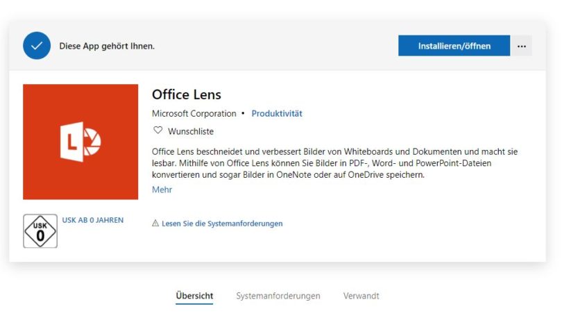 Office Lens für Windows 10 wird zum 1.1.2021 aus dem Microsoft Store ...