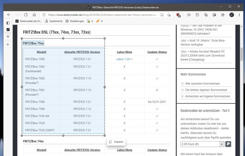 Microsoft Edge Intelligentes Kopieren (Smart Copy) ist nun aktiviert ...