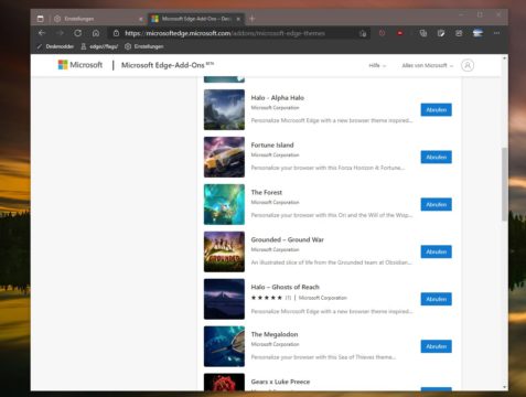 Microsoft Edge: Weitere Theme (Designs) zum Installieren im Edge Store ...