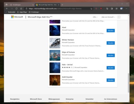 Microsoft Edge: Weitere Theme (Designs) zum Installieren im Edge Store ...