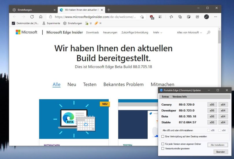 Microsoft Edge 88.0.705.18 im Beta Kanal - Sprung zur Version 88 ...