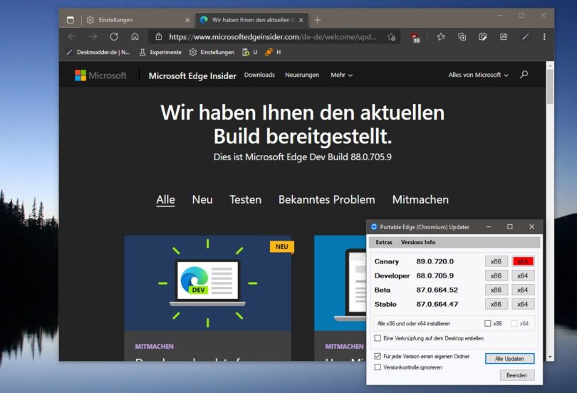 Microsoft Edge 88.0.705.9 im Dev-Kanal vor dem Sprung zur Version 89 ...