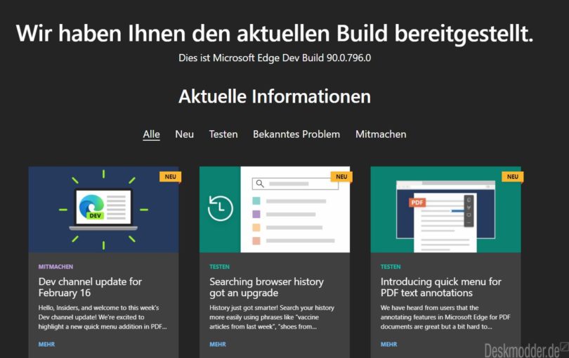 Microsoft Edge 90.0.796.0 im Dev-Kanal mit neuen Funktionen erschienen ...