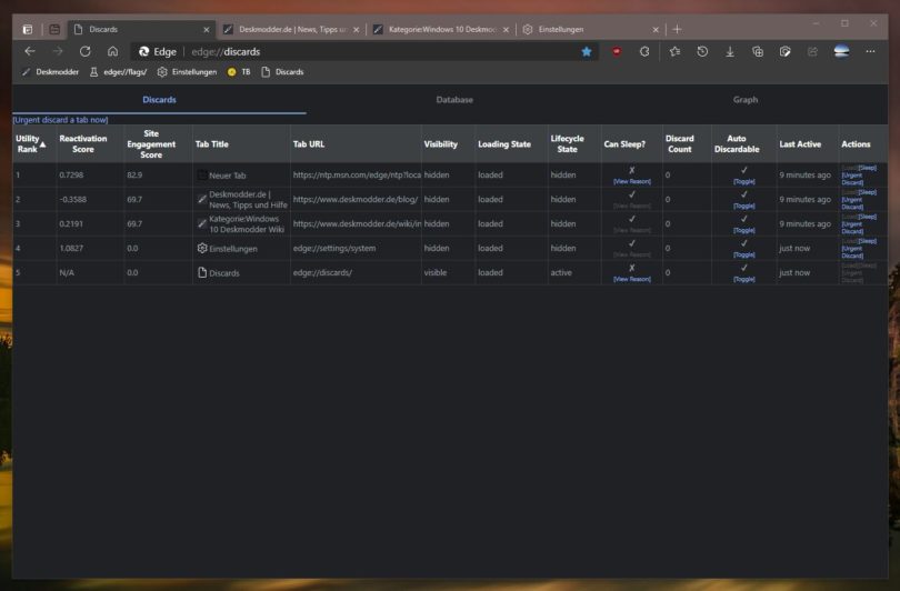 Microsoft Edge Tabs im Ruhezustand über edge://dicards steuern ...