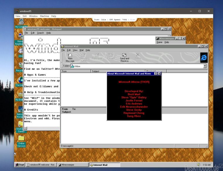 Windows 95 - Easter Egg in Internet Mail und News nach so vielen Jahren ...