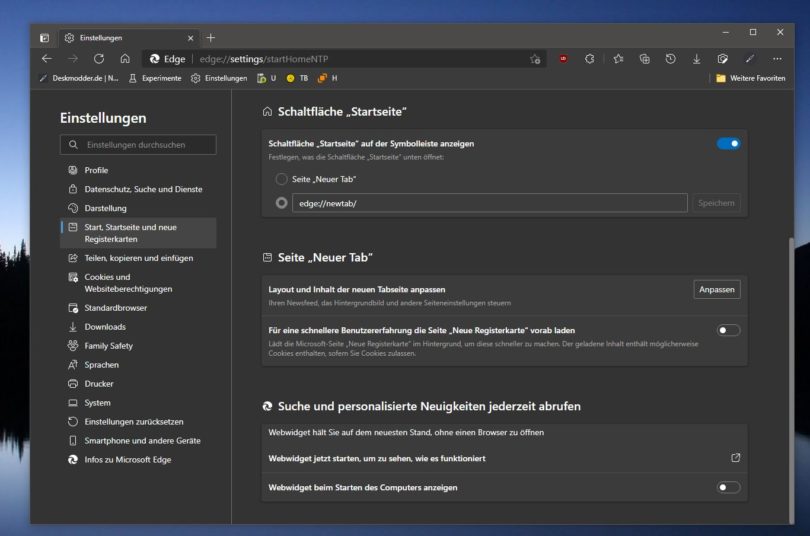 Microsoft Edge: Symbolleiste anpassen wurde aktualisiert, aufgeräumt ...