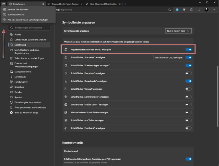 Microsoft Edge - Symbolleiste anpassen wird weiter optimiert ...