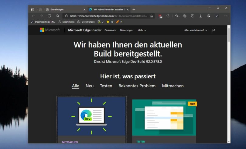 Microsoft Edge 92.0.878.0 im Dev-Kanal wurde bereitgestellt - Deskmodder.de