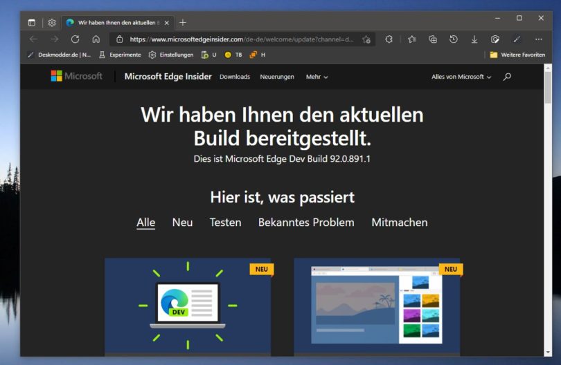 Microsoft Edge 92.0.891.1 steht im Dev Kanal mit neuen Funktionen zum ...
