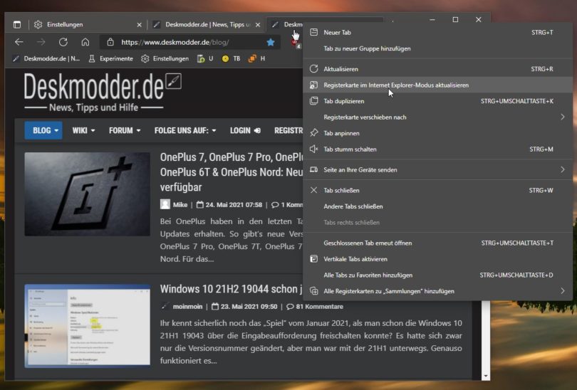 Microsoft Edge: IE-Modus in Tabs und Links per Kontextmenü öffnen ...